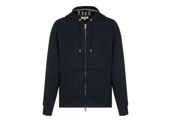 Burberry Clarendon Check Hood Zip-Up Hoodie - Navy Blue | Editorialist